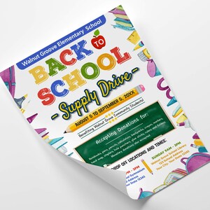 Editable Back to School Supply Drive Flyer, PTO PTA School Flyer ...