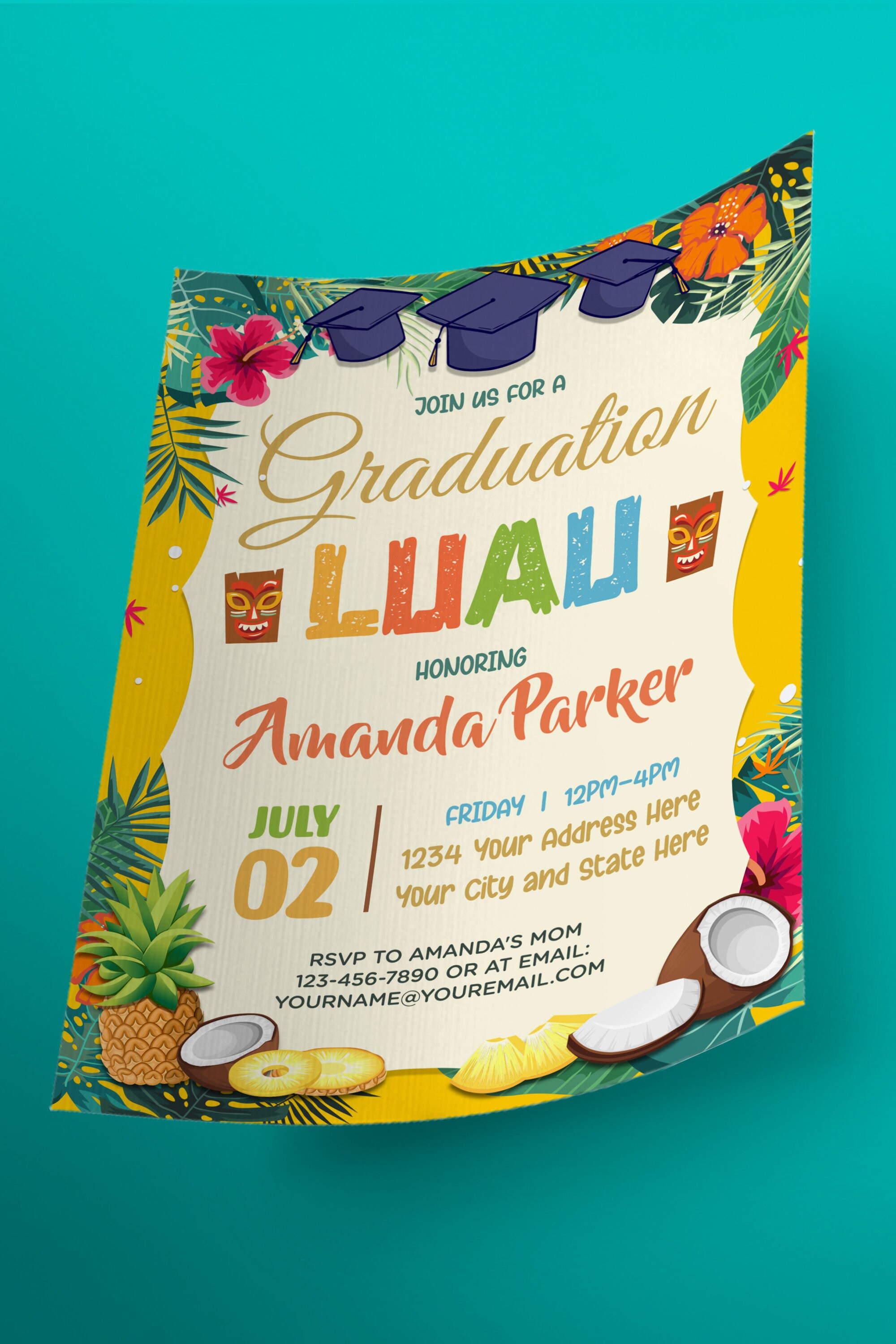 Luau Graduation Invitation, Luau Party Invites, Tropical Graduation ...