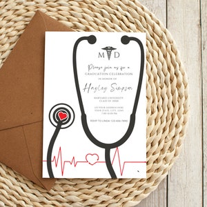 Editable Medical Graduation Invitation, MD Graduation Party Invitation ...