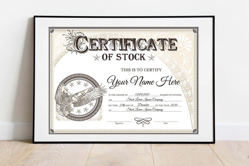 DIY Stock Certificate Vintage Style, Editable Certificate of Stock ...
