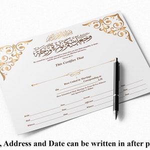 Printable Nikah Certificate, Islamic Marriage Certificate Template, PDF Nikah Template Landscape ...