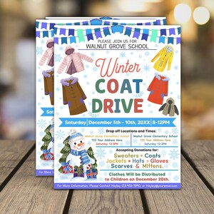 Editable Winter Coat Drive Flyer Template, DIY Charity Church ...