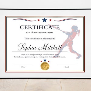 Girls Softball Certificate Template, Red White Baseball Certificate of ...