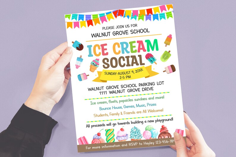 EDITABLE Summer Ice Cream Social Flyer Ice Cream Party - Etsy