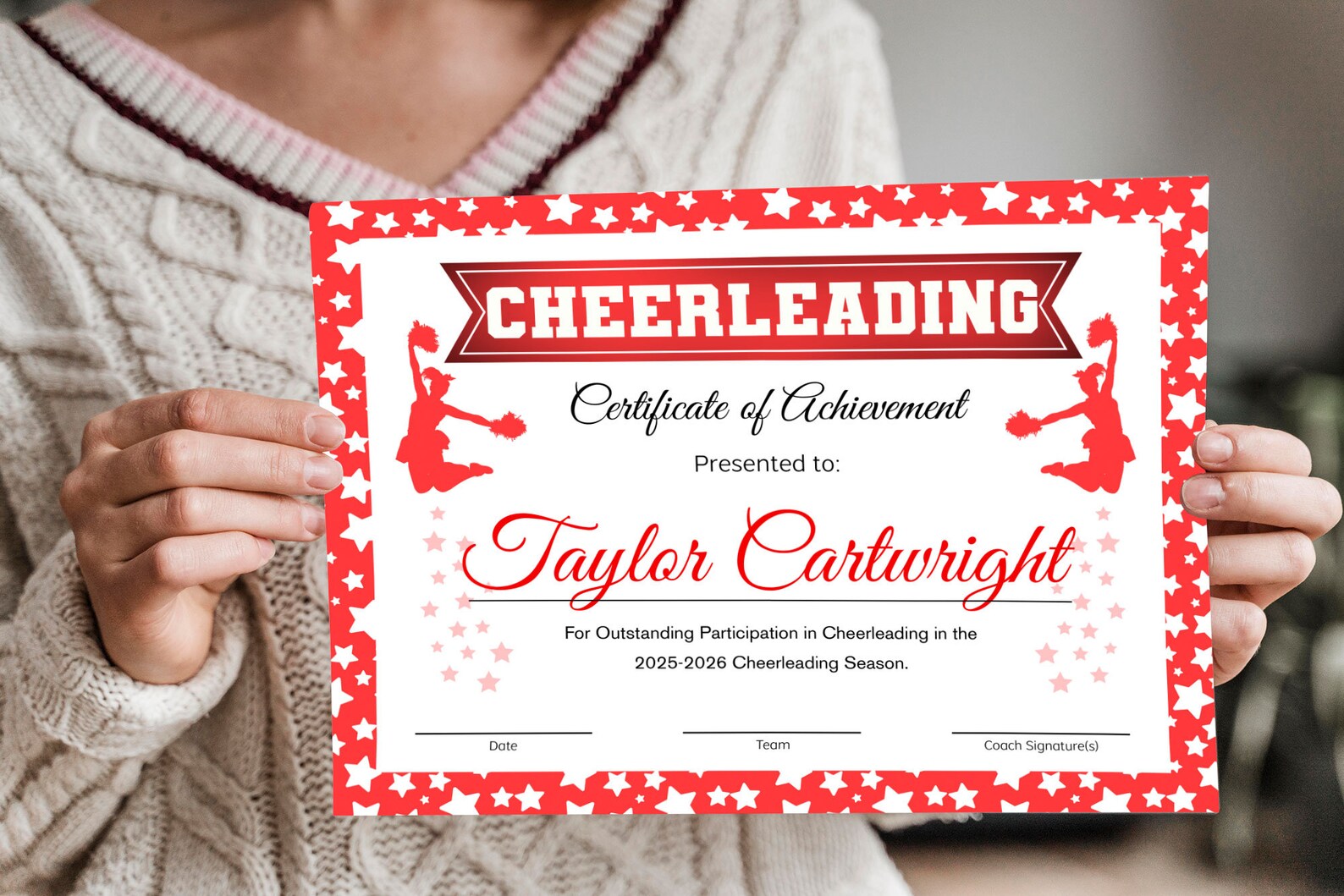 EDITABLE Cheerleader Certificate Red White Cheer Certificates - Etsy