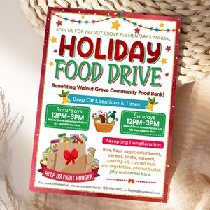 Holiday Food Drive Flyer, Christmas Food Drive Flyer, School Church ...