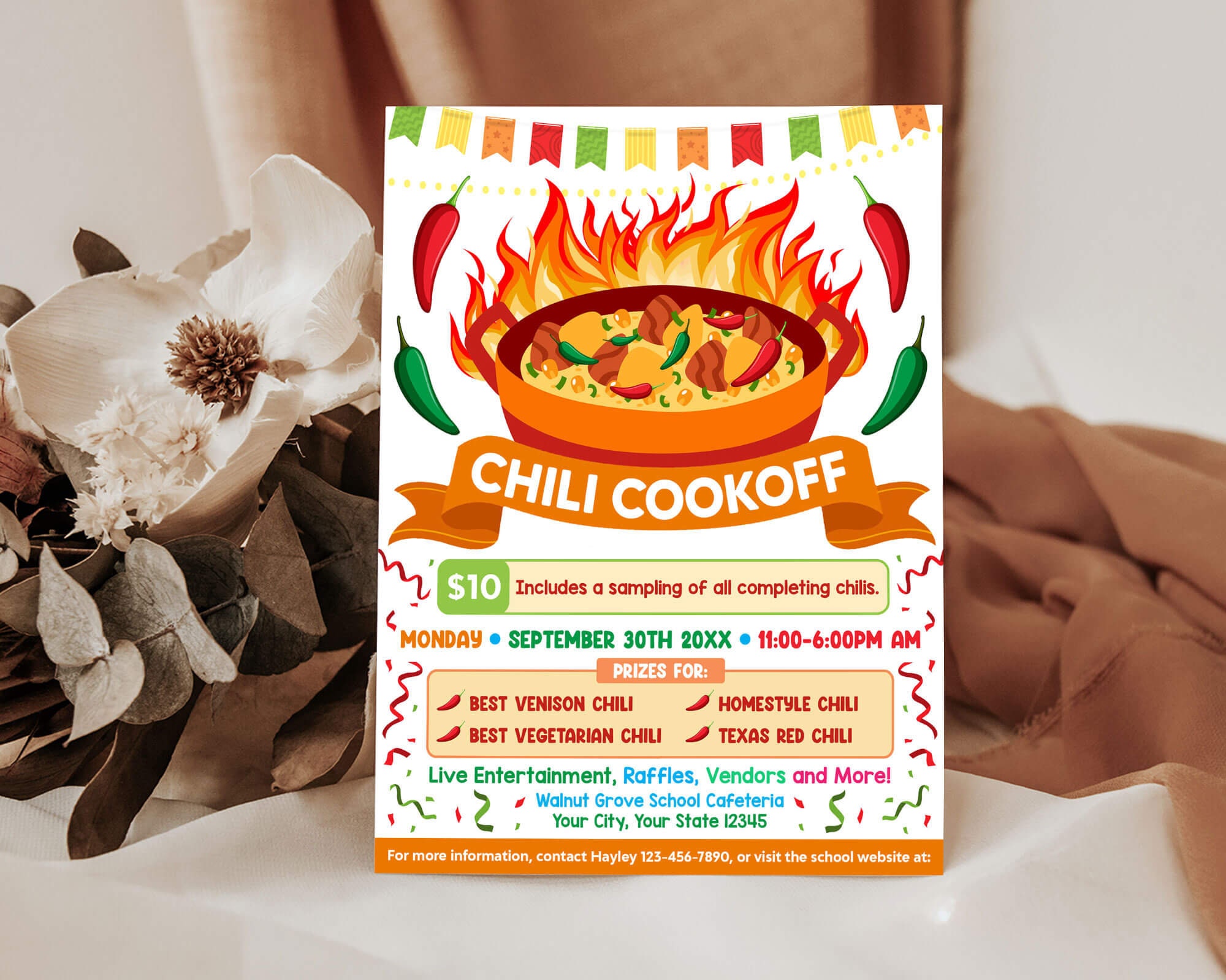 Chili Cookoff Fundraiser Flyer, Chili Cook off Contest Poster, PTA PTO ...