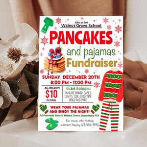 Pancakes and Pajamas Flyer Template, Editable PTA PTO Holiday ...