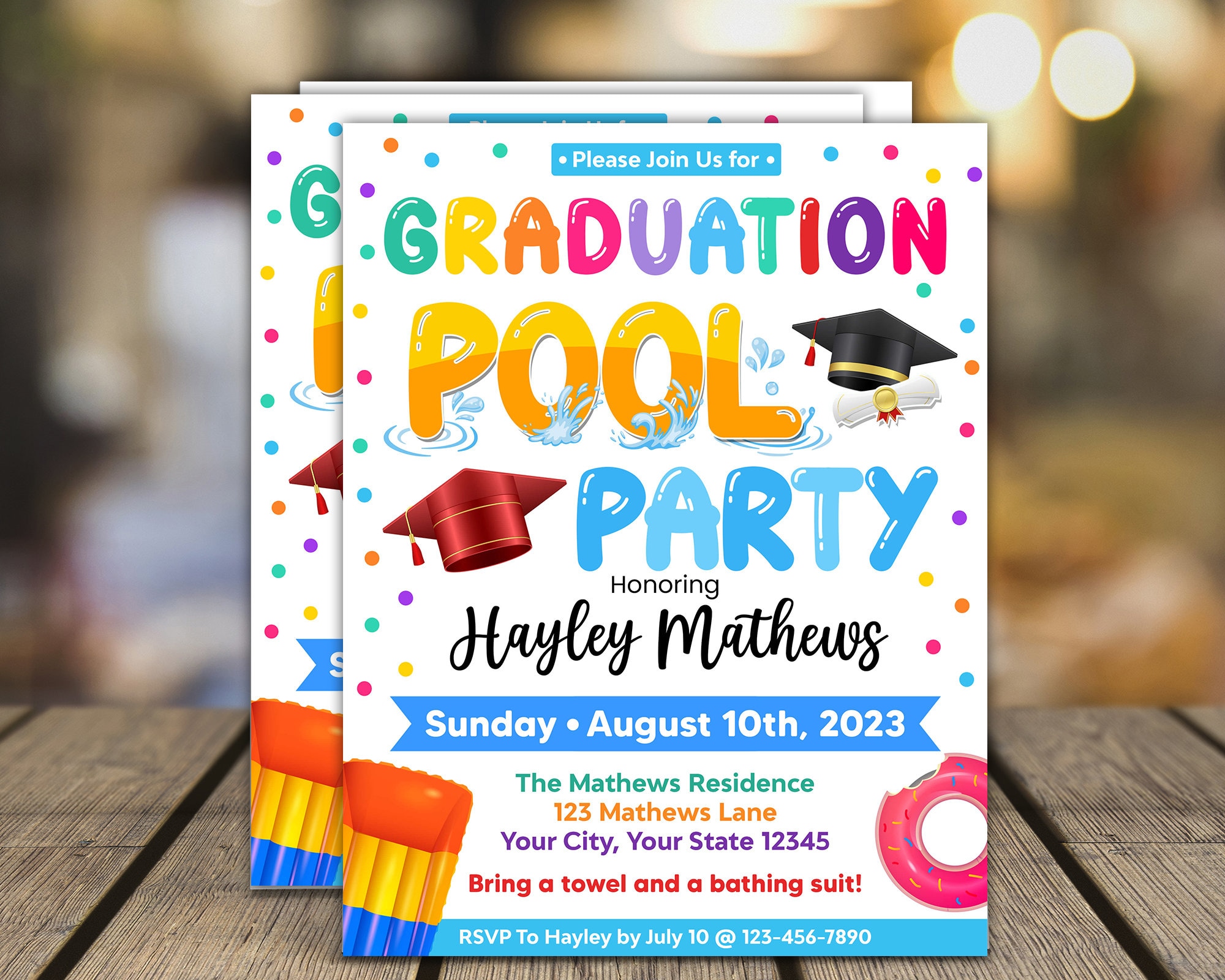 Editable Graduation Pool Party Flyer, Kid's Graduation Pool Bash Party ...