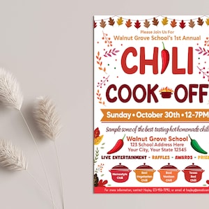 Editable Fall Chili Cook off Flyer, School PTO PTA Church Community ...