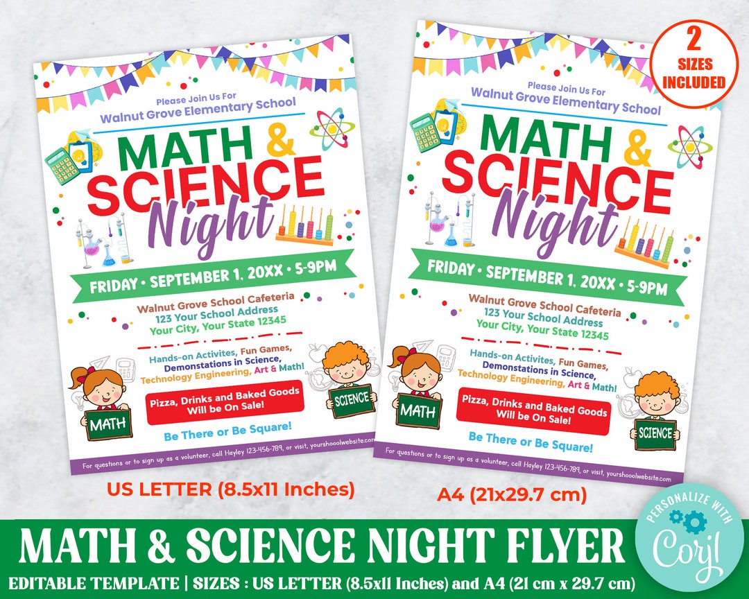 Editable Math and Science Night Flyer, PTO PTA School Flyer ...