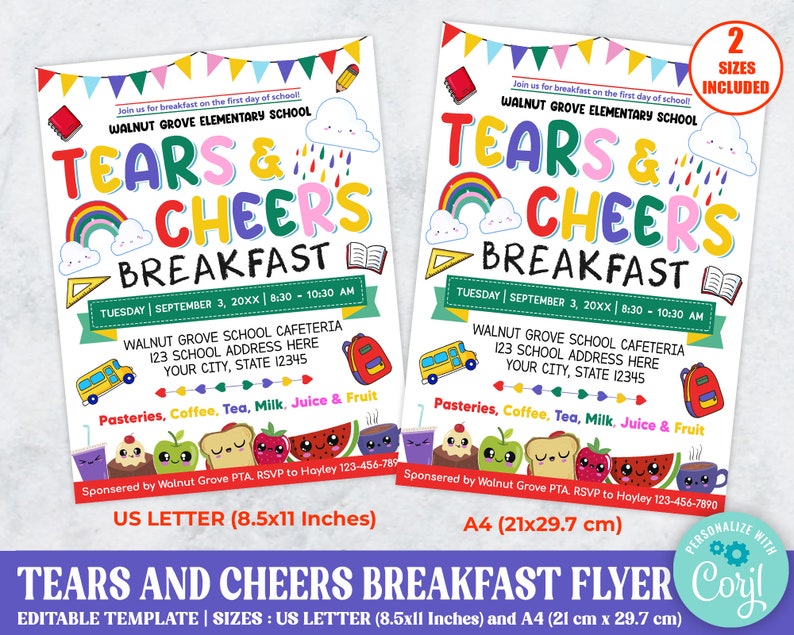 Editable Tears and Cheers Breakfast Flyer Invitation, Back to School ...