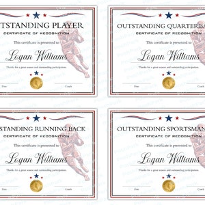 EDITABLE End of Season Football Award Certificates, Red White Blue 20 ...