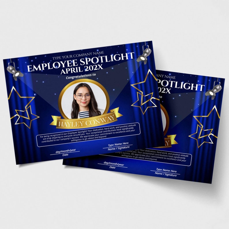 Editable Employee Spotlight Certificate, Star Employee of the Month ...