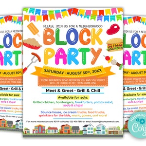 EDITABLE Block Party Invitation, Neighborhood Bbq Picnic Summer Party ...