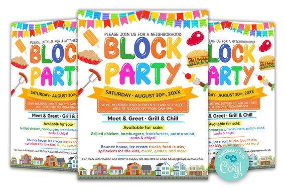 EDITABLE Block Party Invitation, Neighborhood Bbq Picnic Summer Party ...