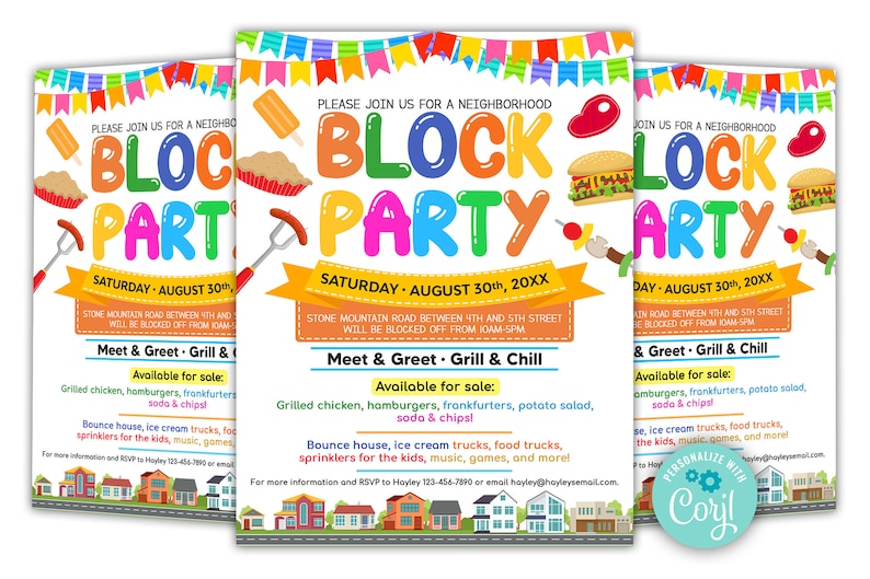 EDITABLE Block Party Invitation, Neighborhood Bbq Picnic Summer Party ...