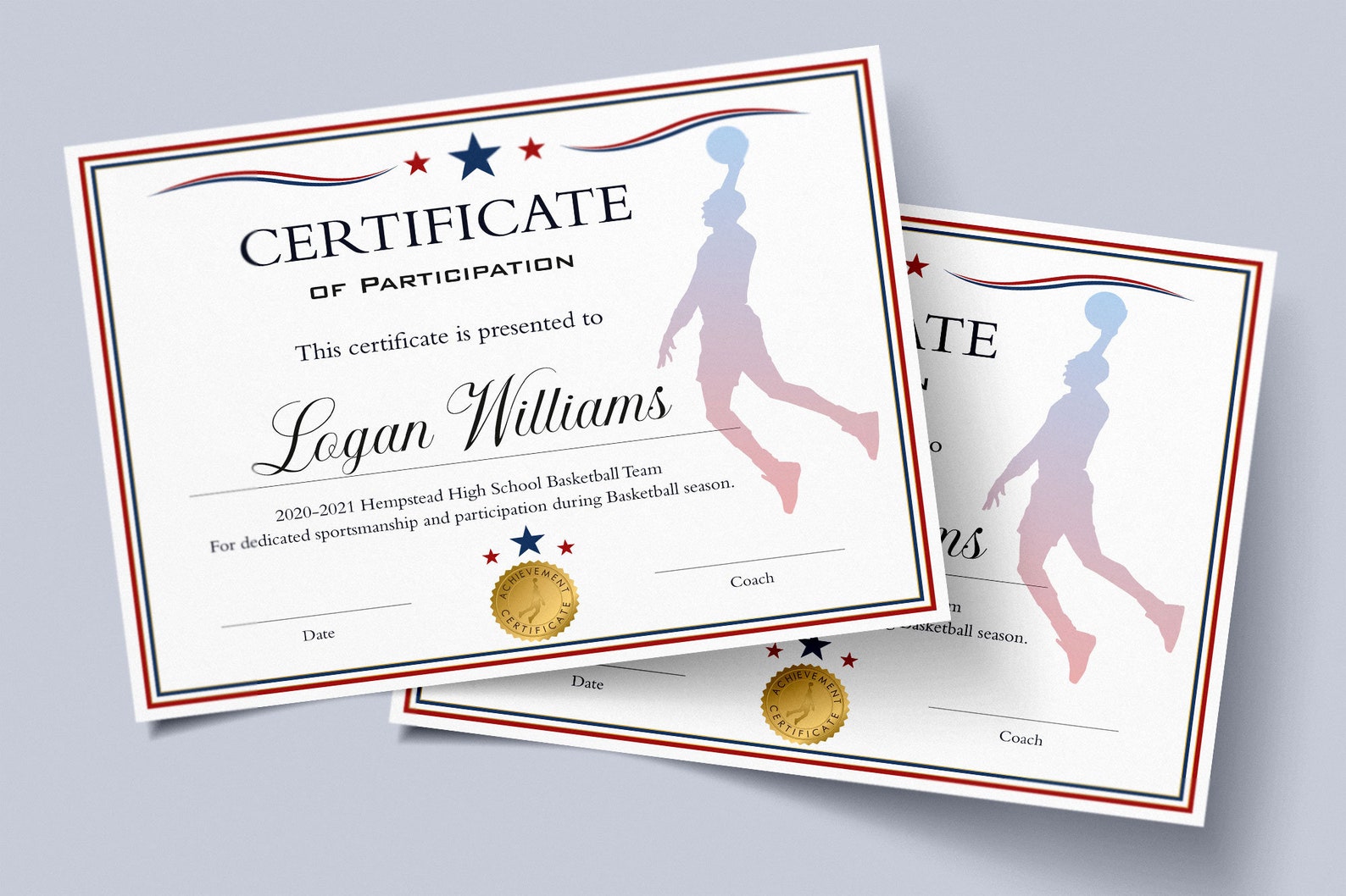Red White Blue Boys Basketball Certificate Template Editable - Etsy