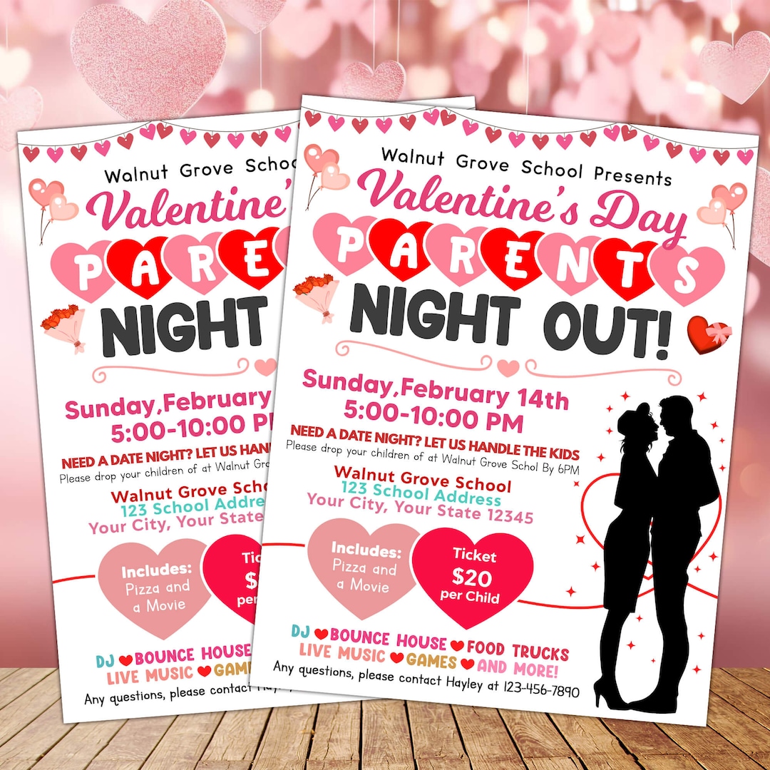 Editable Night Out Valentine's Day Flyer Template, Valentine Parents Date Night, PTA PTO School ...