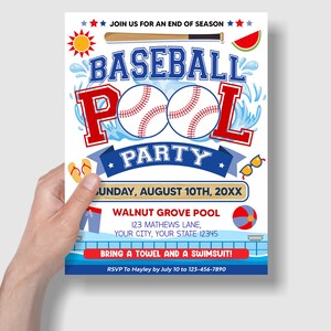 Baseball Pool Party Party, End of Season Pool Party Invite, Baseball ...