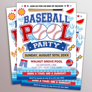 Baseball Pool Party Party, End of Season Pool Party Invite, Baseball ...