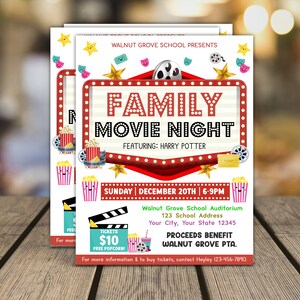 Editable Family Movie Night Flyer, School Church Benefit Fundraiser ...