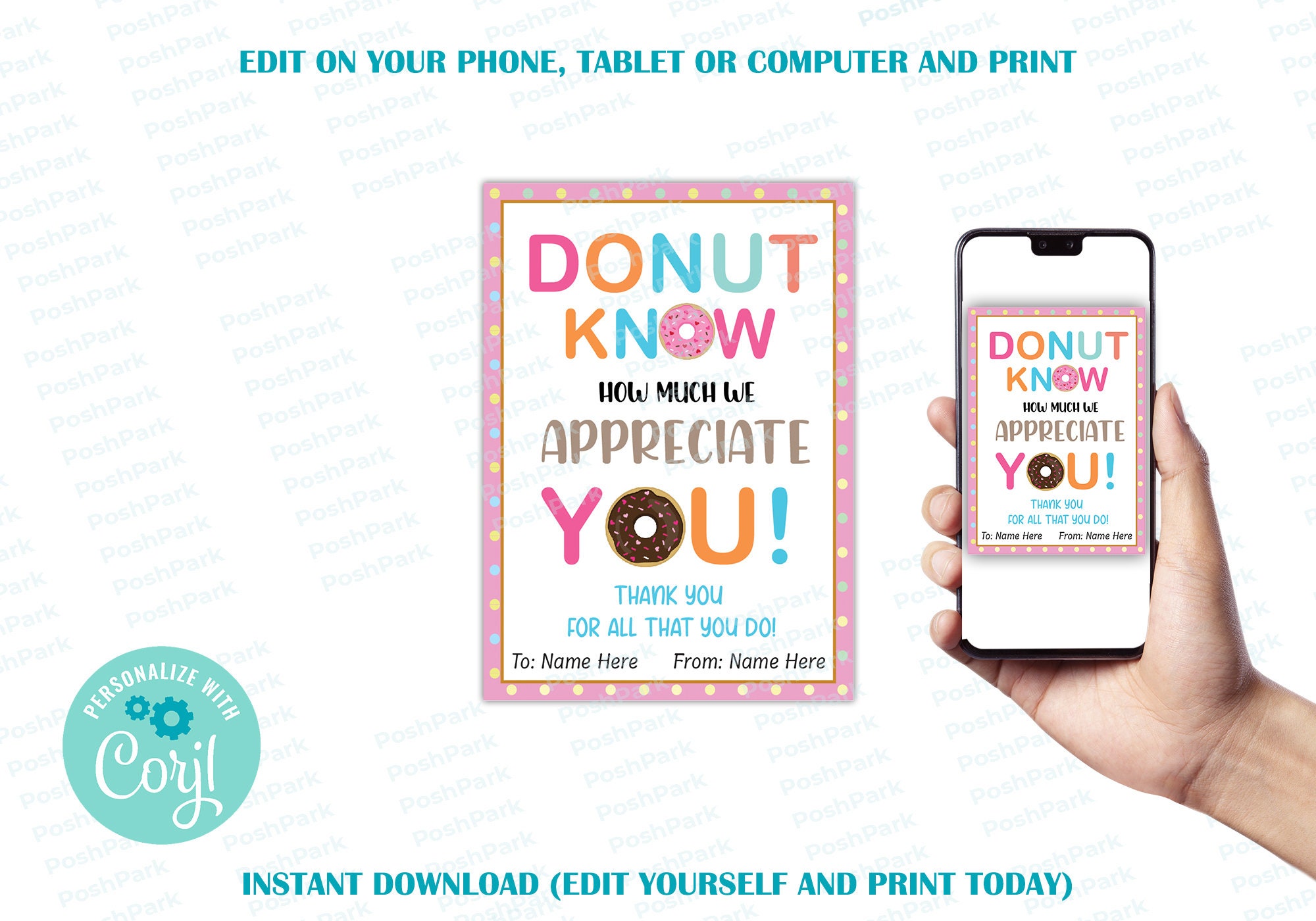 EDITABLE Staff Teacher Appreciation Gift Tag, Donut Know How Much We ...