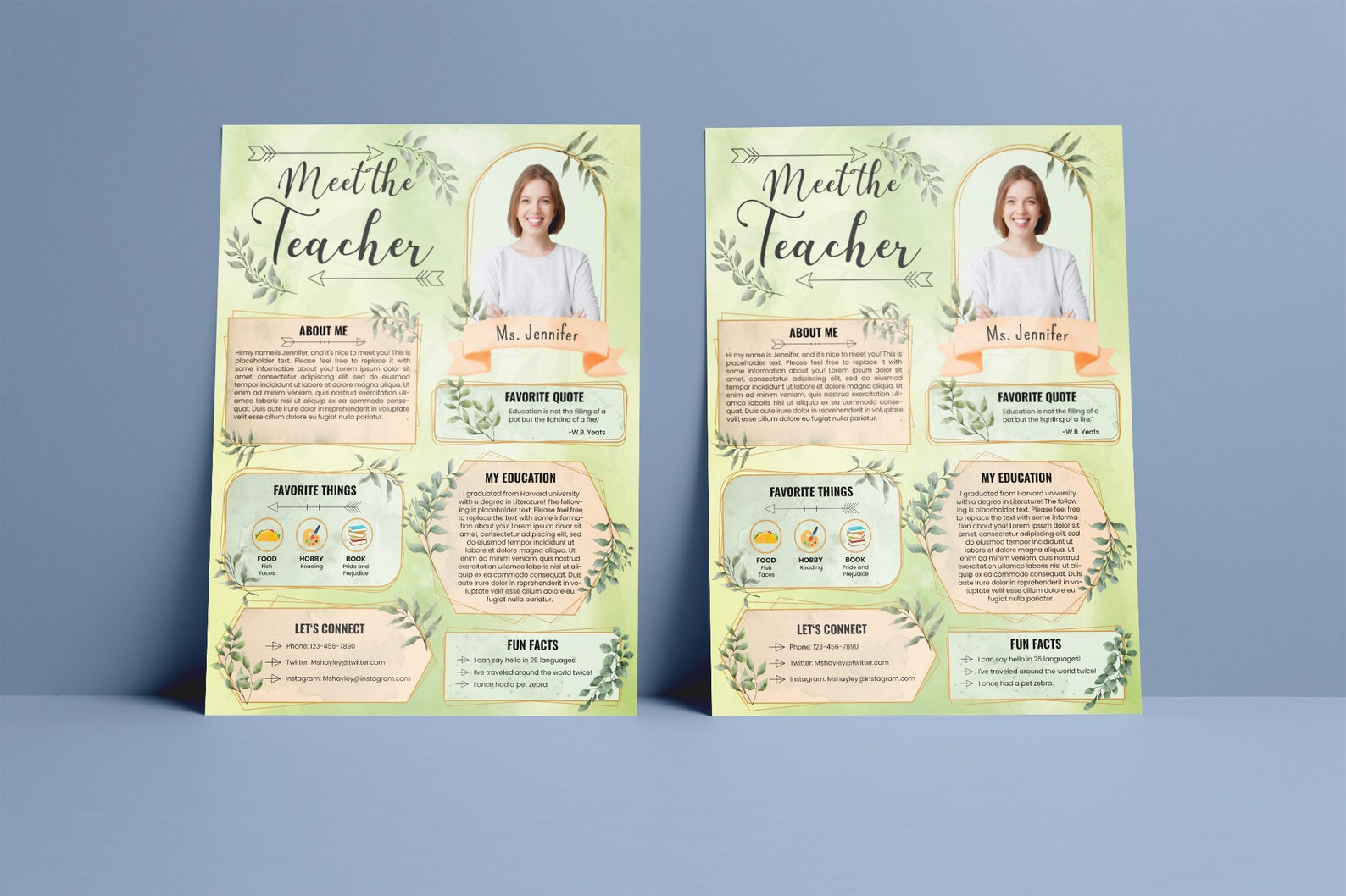 Meet the Teacher Editable Greenery Template, Photo Teacher Letter ...