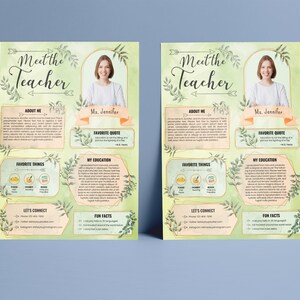 Meet the Teacher Editable Greenery Template, Photo Teacher Letter ...