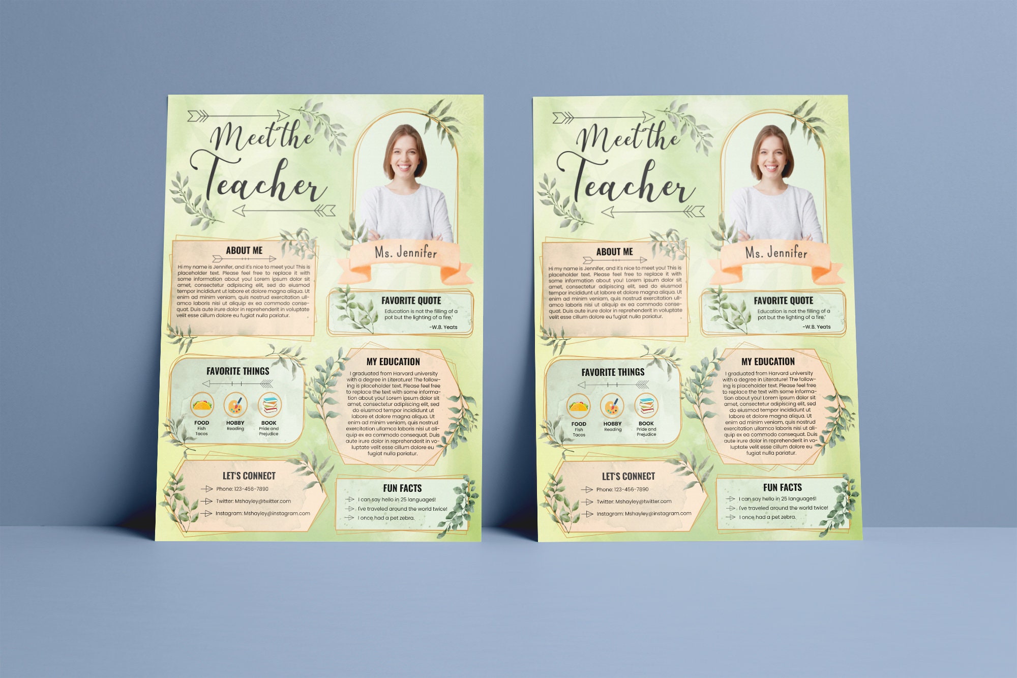 Meet the Teacher Editable Greenery Template, Photo Teacher Letter ...