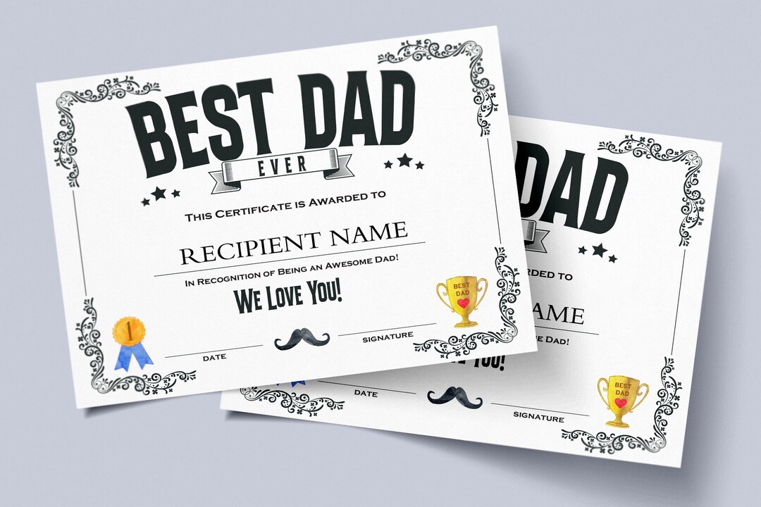 Best Dad Ever Certificate Award, Father Certificate, World's Best Dad ...