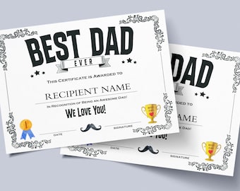 World's Best Dad Certificate Award, Best Dad Ever Certificate ...