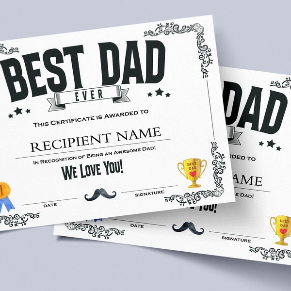 Best Dad Certificate - Etsy
