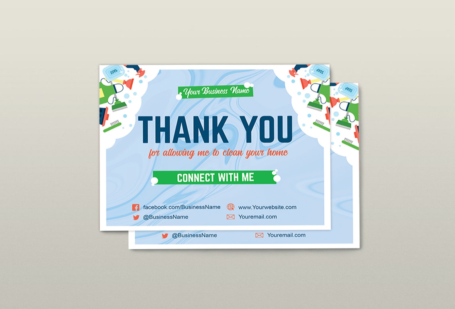 Cleaning Business Thank You Card Template Blue | Printable Cleaning ...