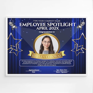 Editable Employee Spotlight Certificate, Star Employee of the Month ...