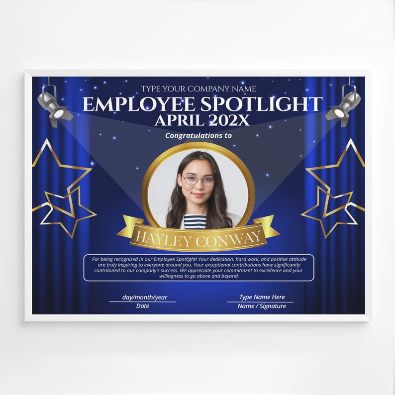 Editable Employee Spotlight Certificate, Star Employee of the Month ...