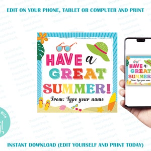 Editable Have a Great Summer Treat Bag Topper With Name, End of Year ...