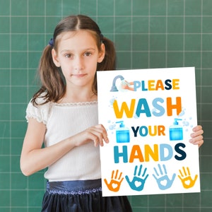 Printable Wash Your Hands Sign, PDF Bathroom Rules Sign, School Nurse ...