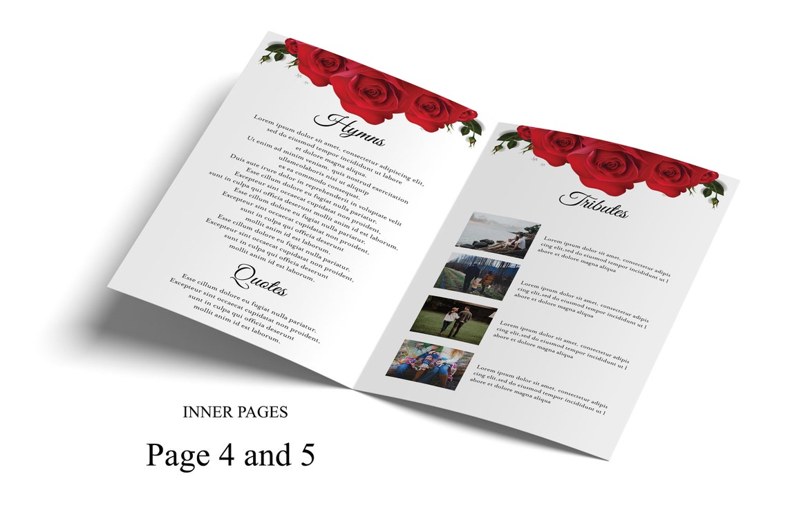 8 Page Red Rose Funeral Program Template Editable Minimalist | Etsy