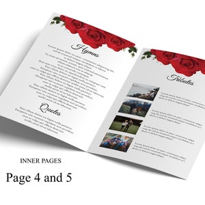 8 Page Red Rose Funeral Program Template, Editable Minimalist Obituary Template - Etsy