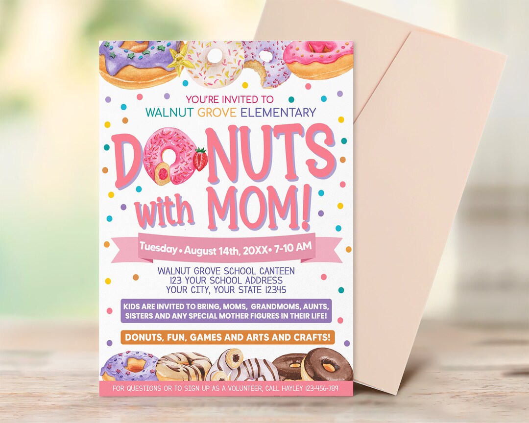 Editable Donuts With Mom Flyer, Church School, PTA PTA Flyer, Donuts ...