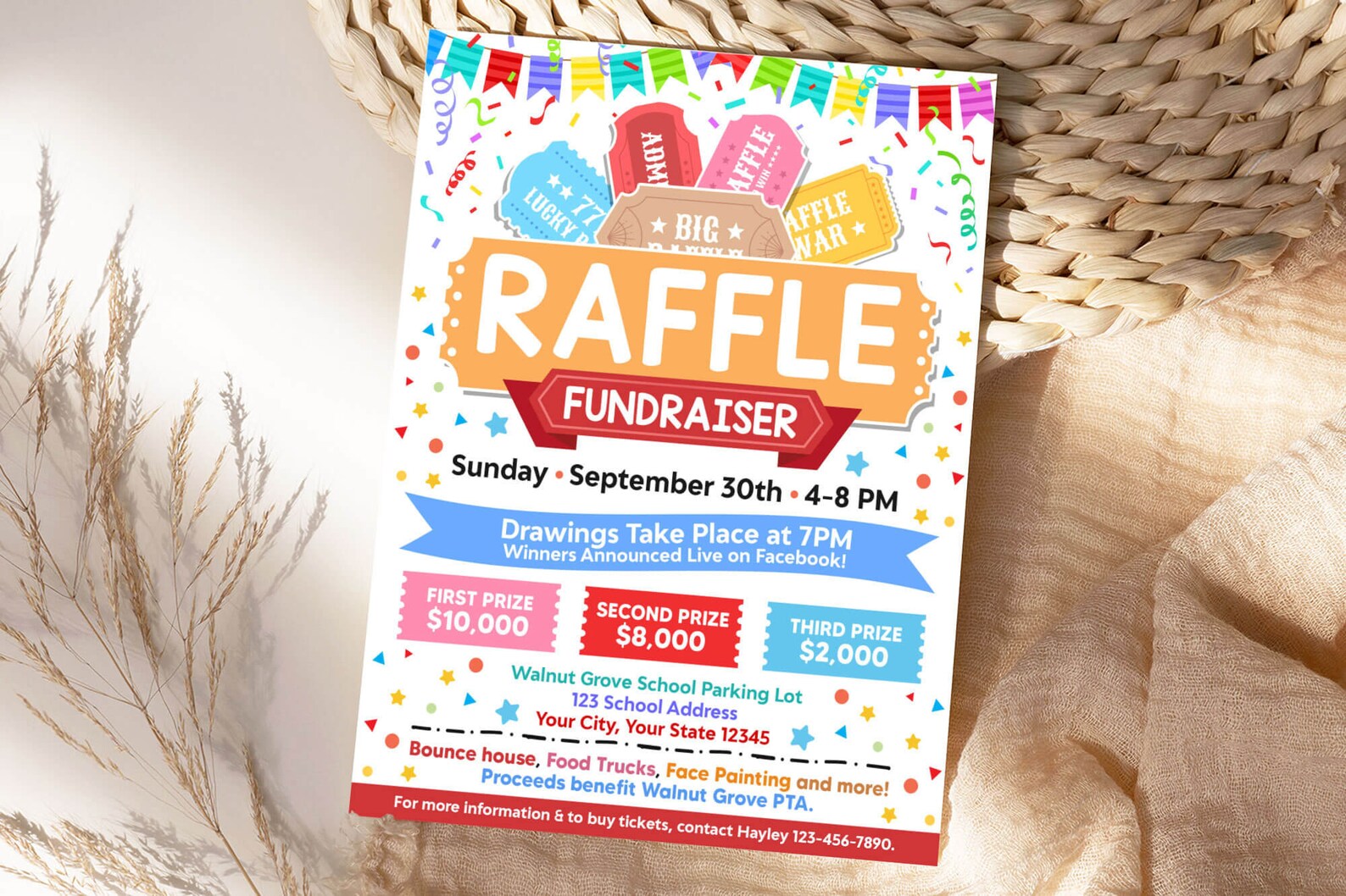 Raffle Fundraiser Flyer Template, Charity Ticket Sales, School Event ...