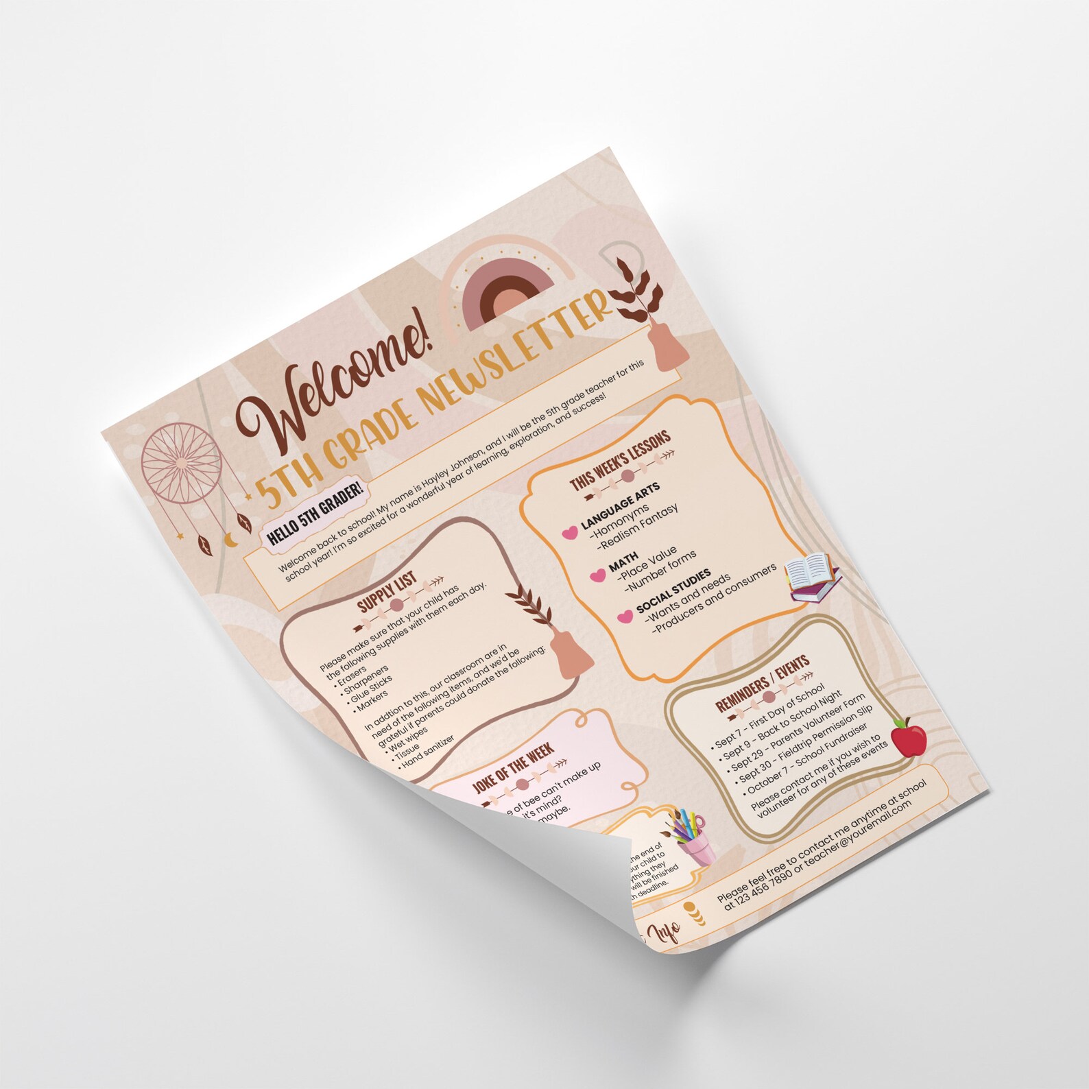 Back to School Newsletter Template for Teacher, Boho Back to School ...