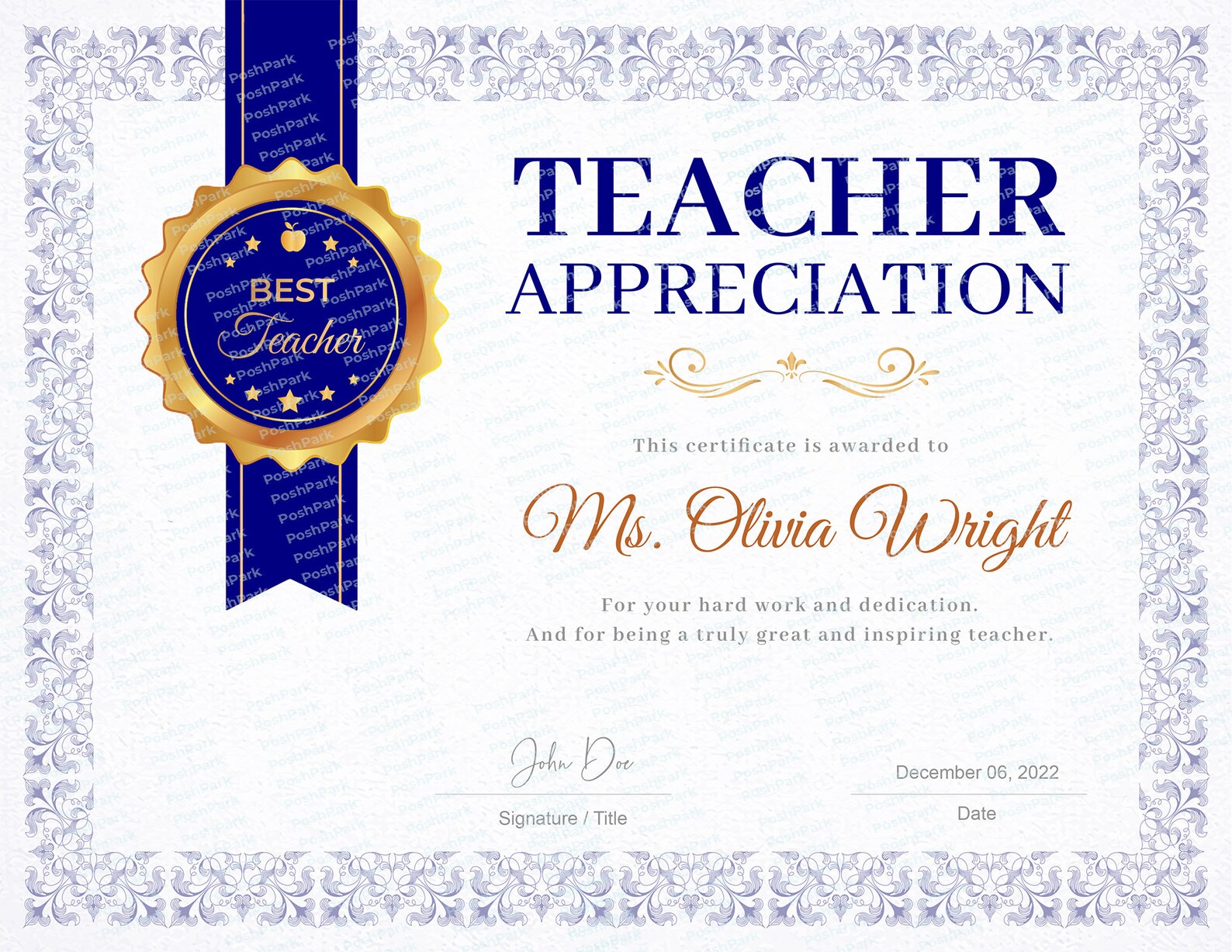 Editable Teacher Appreciation Award Certificate Template Set - Etsy