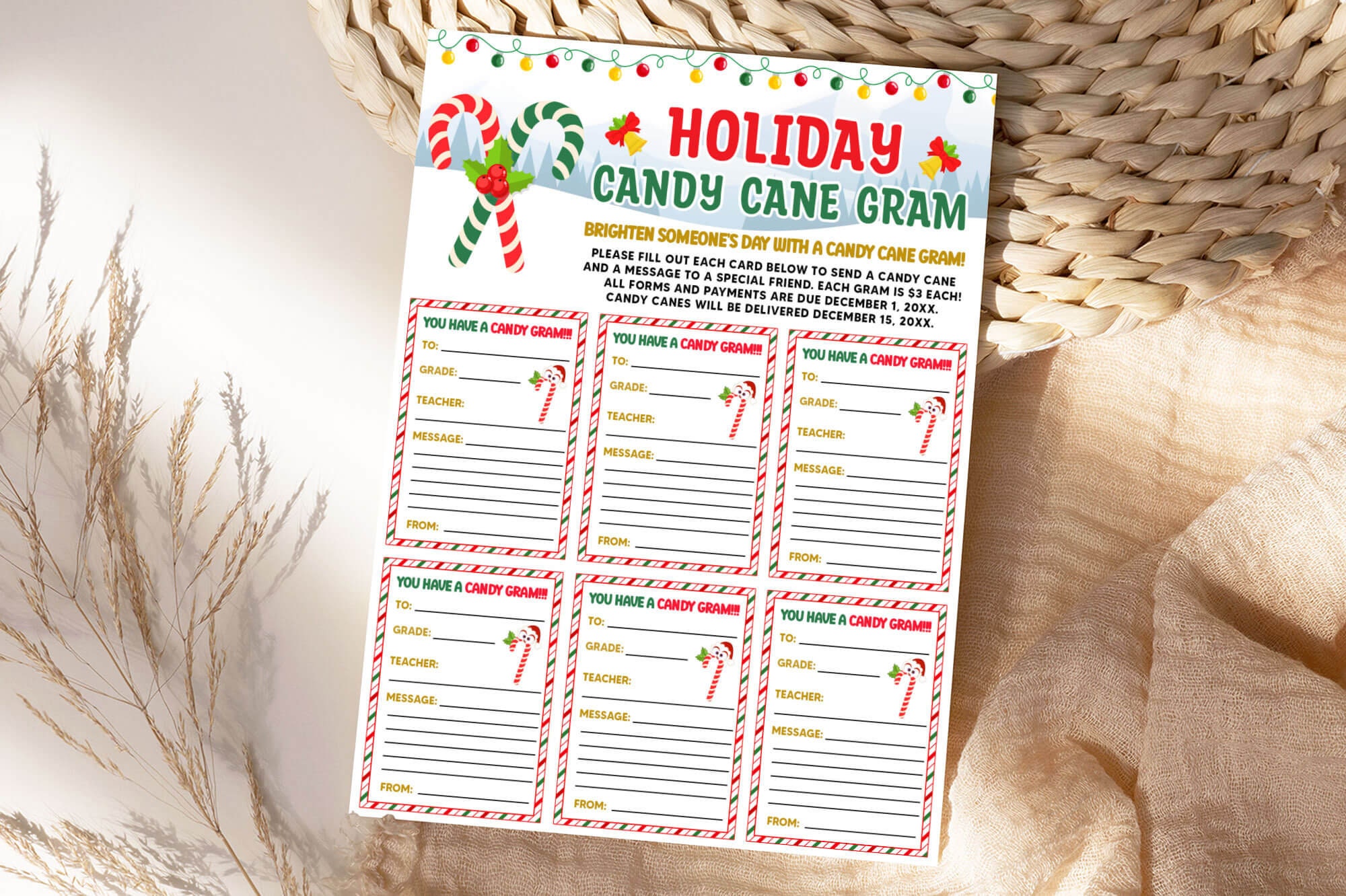 Editable Candy Cane Gram Flyer Template, Holiday Candy Cane Printable ...