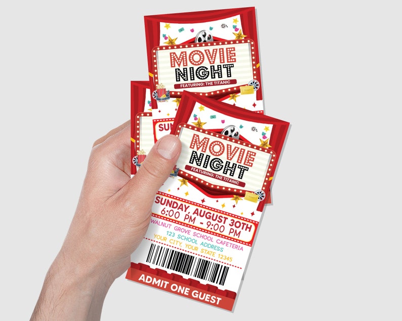 Editable Movie Night Ticket Template, Movie Ticket Admit One, Movie ...