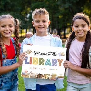 Welcome Library School Sign, Printable School Library Poster Classroom ...