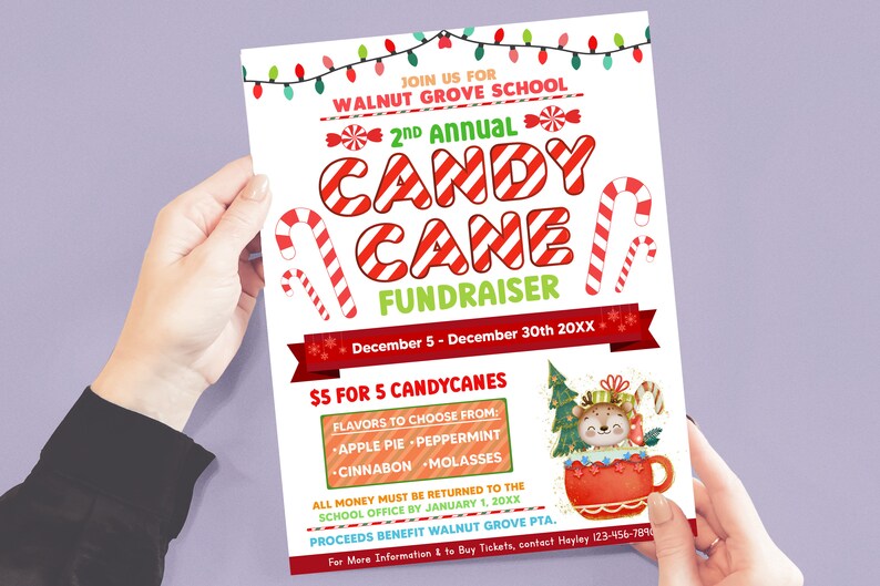 Editable Candy Cane Fundraiser Flyer Template Printable PTA - Etsy