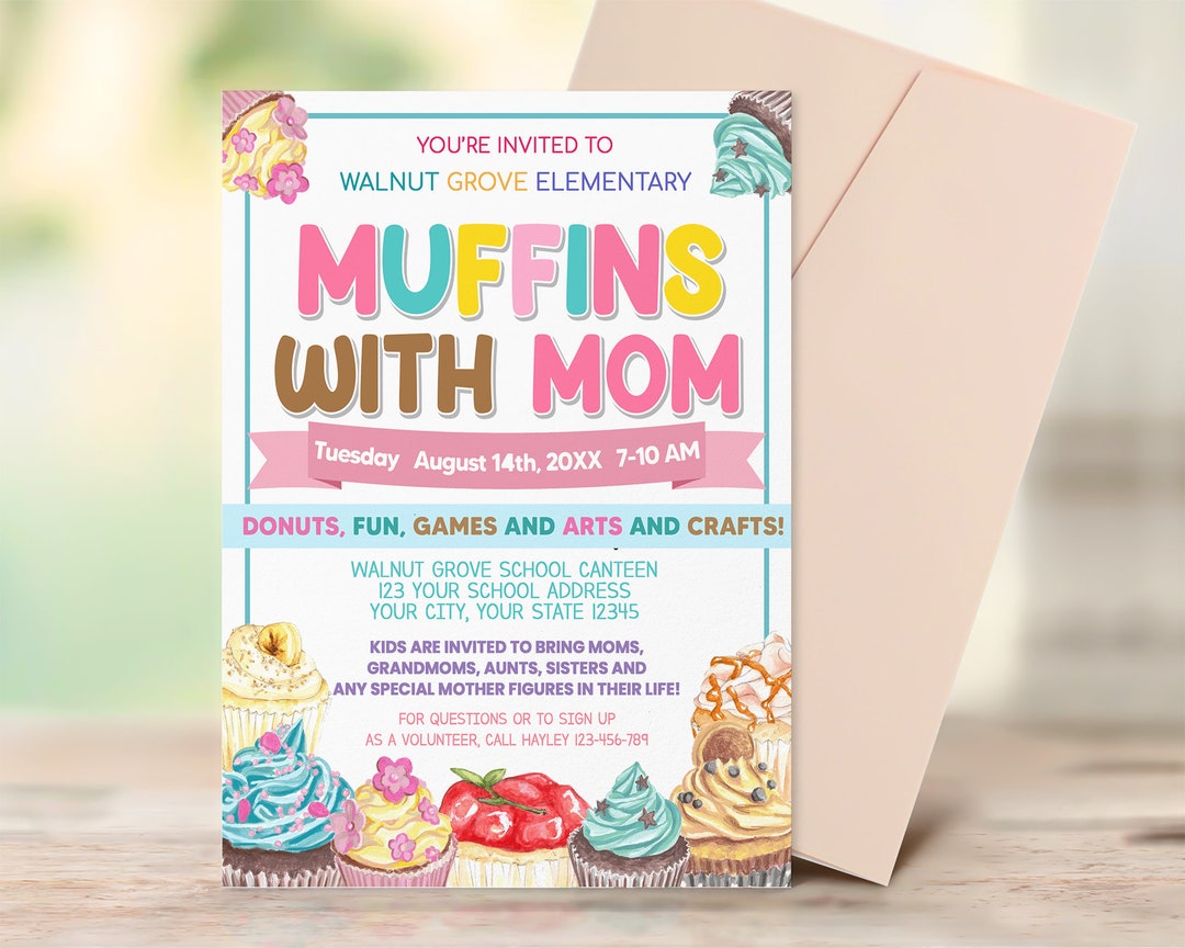 Editable Muffins With Mom Invitation, PTO PTA Fundraiser Flyer, Mother ...