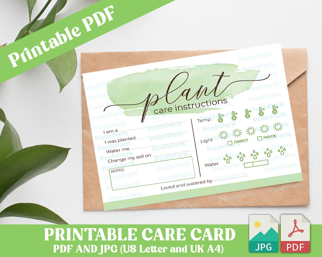 Printable PDF Plant Care Card, Plant Care Template, Multi Use Plant ...